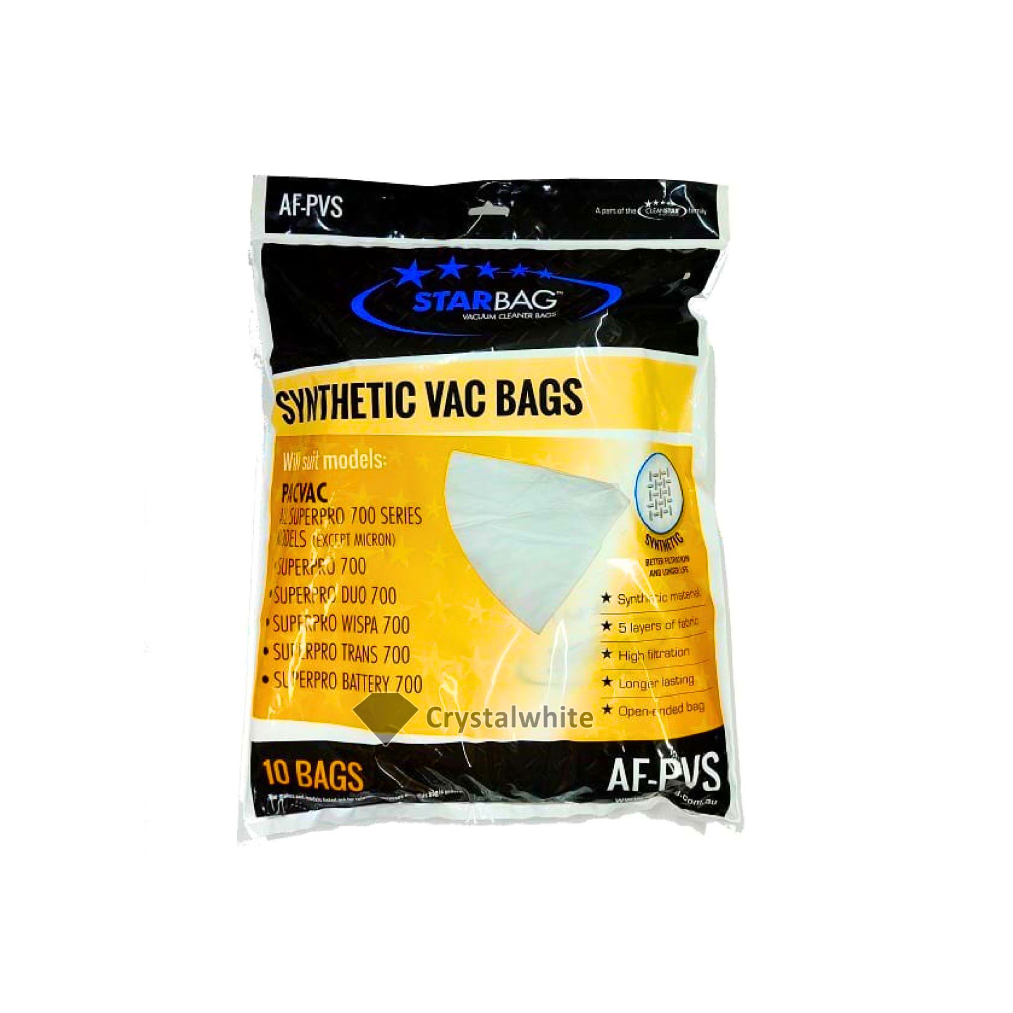 Vacuum Dust Bags Pac Vac AF-PVS Pack of 10 | Grubless Cleaning Supplies